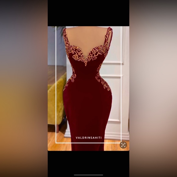 Valdrin Sahiti | Dresses | Valdrin Sahiti Dress Velour Maroon Gold ...
